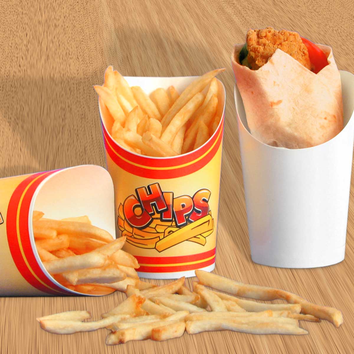 Scoopy Scoop Cup - serving fried food - D.C. Paper and Plastic Industries